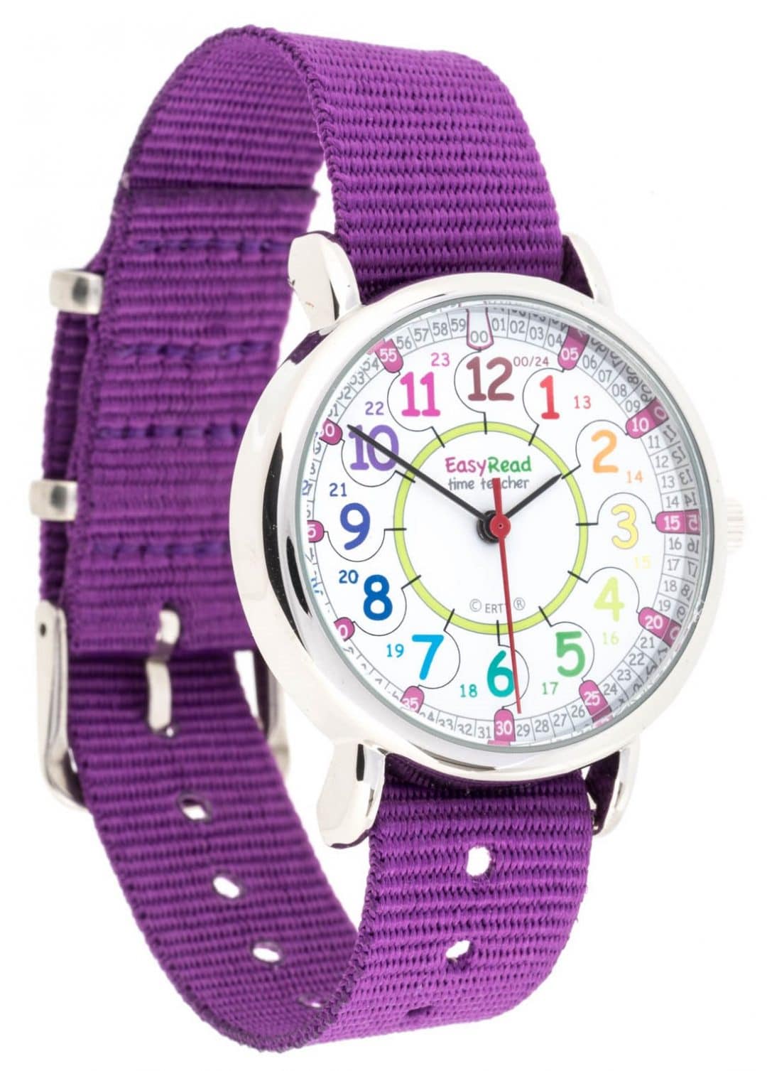 Rainbow time teaching watch - purple strap - EasyRead Time Teacher