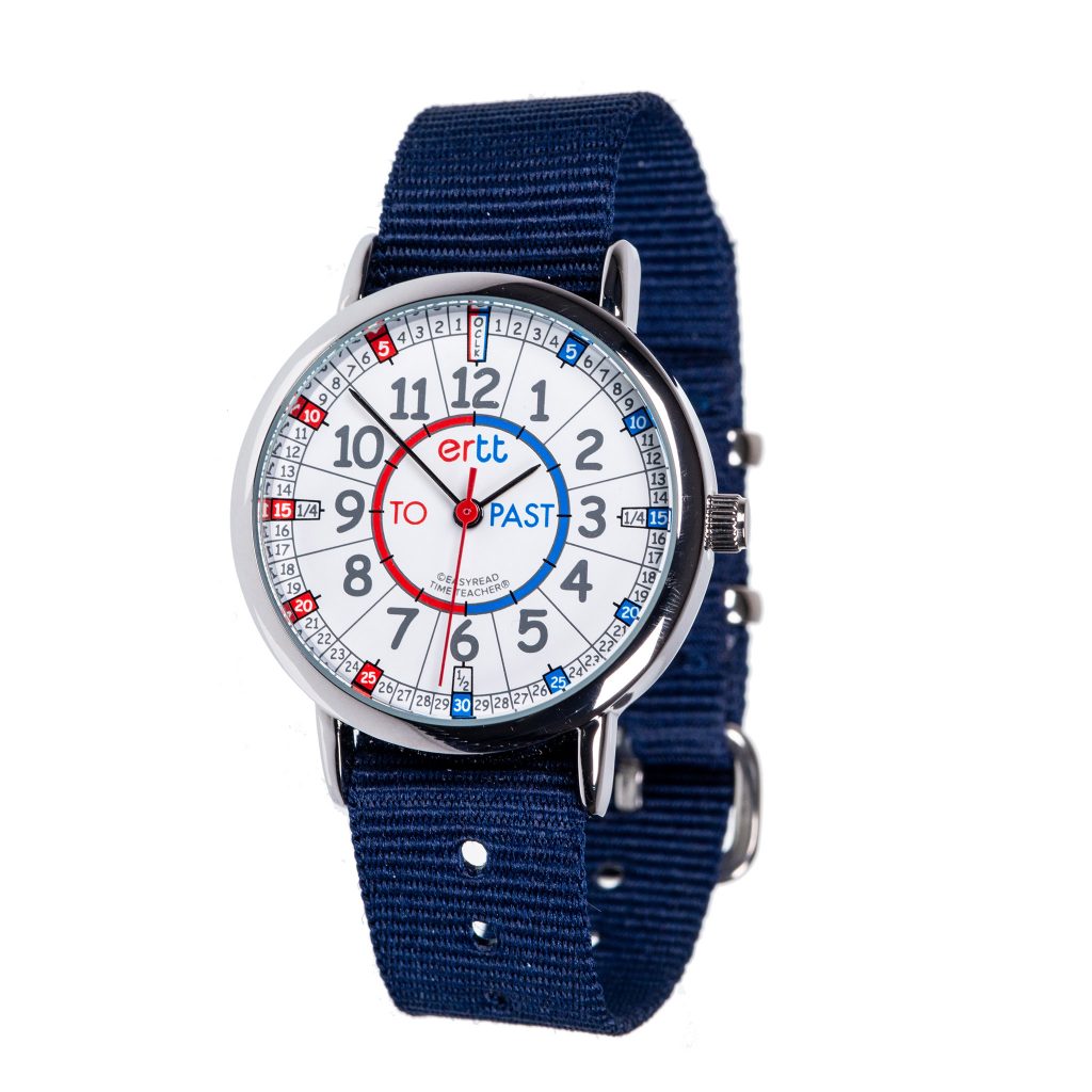 Wrist Watch Red Blue Face Past To Navy Blue Strap EasyRead 