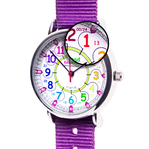 Multi colour time teaching watch - purple strap - EasyRead Time Teacher